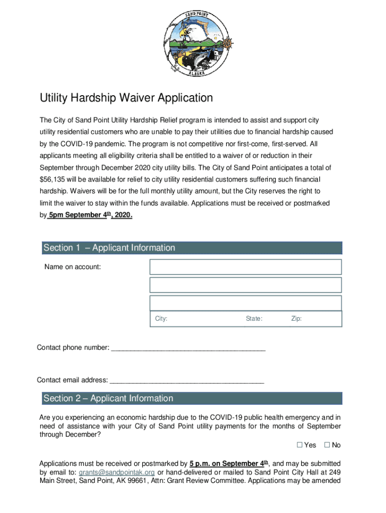 Fillable Online Utility Hardship Waiver Application - Sand Point, AK ...