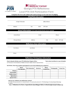 Fillable Online Georgia PTA Reflections Local PTA Unit Participation ...