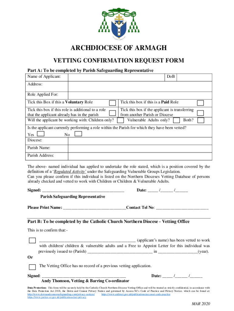 Fillable Online VETTING CONFIRMATION REQUEST FORM Fax Email Print ...