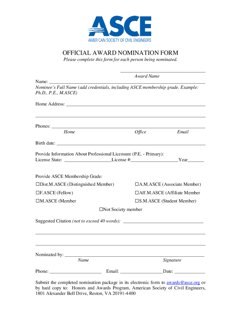 Fillable Online American Society of Civil Engineers (ASCE) - Official ...