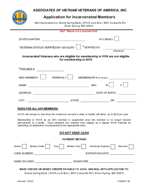Fillable Online Associates of Vietnam Veterans of America, Inc - AVVA ...