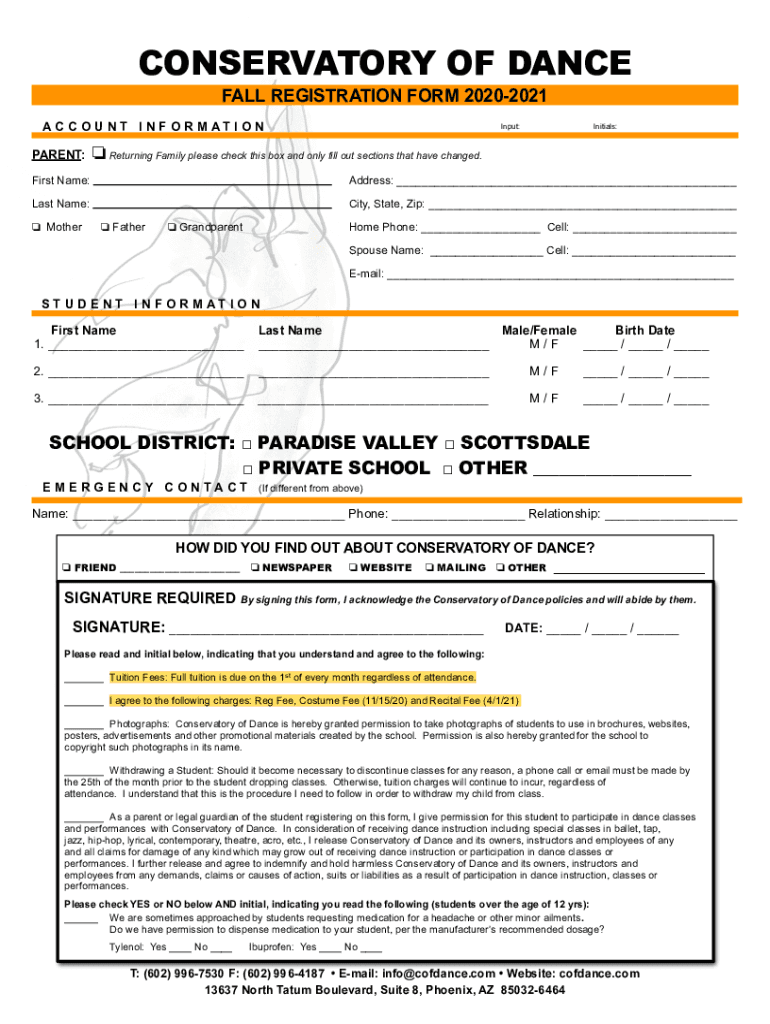 Fillable Online FALL REGISTRATION FORM 2020-2021 Fax Email Print ...