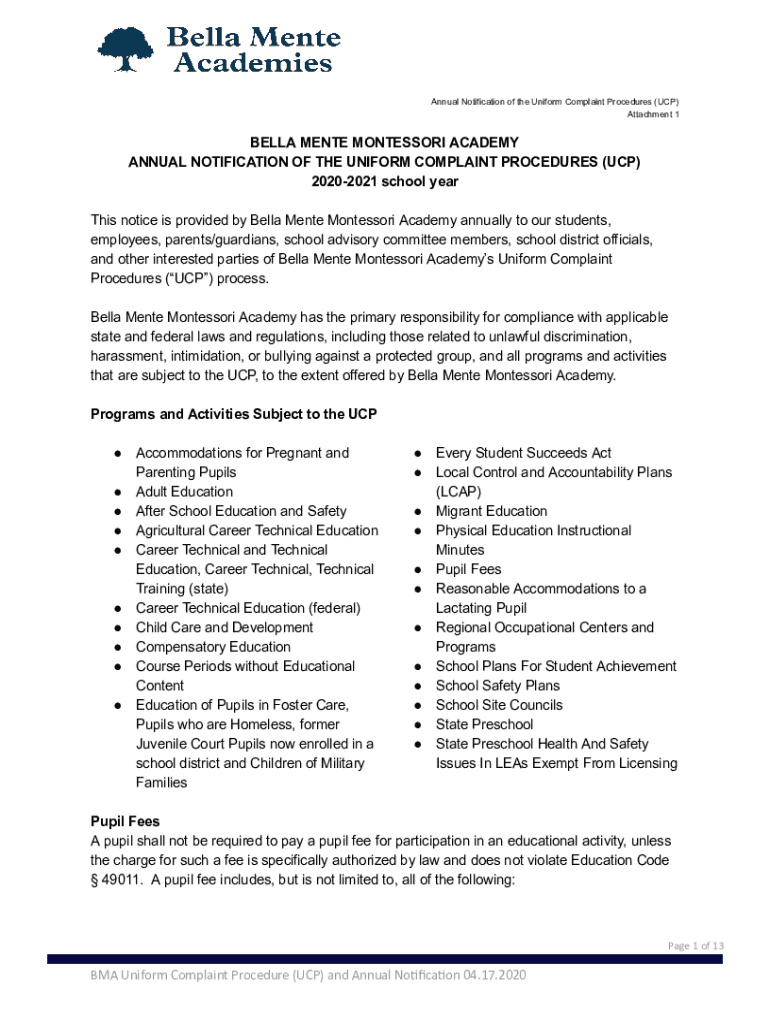 Fillable Online Uniform Complaint Procedures - California Department of ...