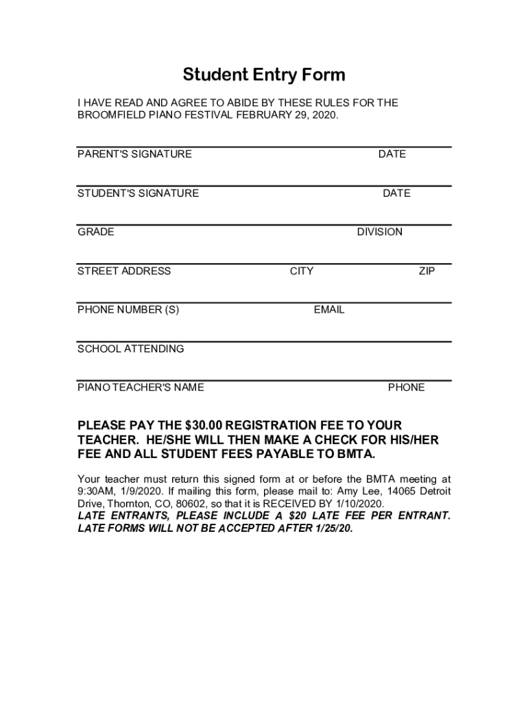 Fillable Online 2020 BPF Student Entry Form Fax Email Print - pdfFiller