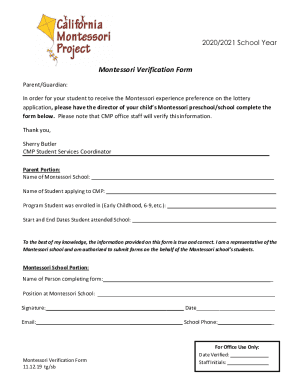 Fillable Online Montessori Verification Form - California Montessori ...