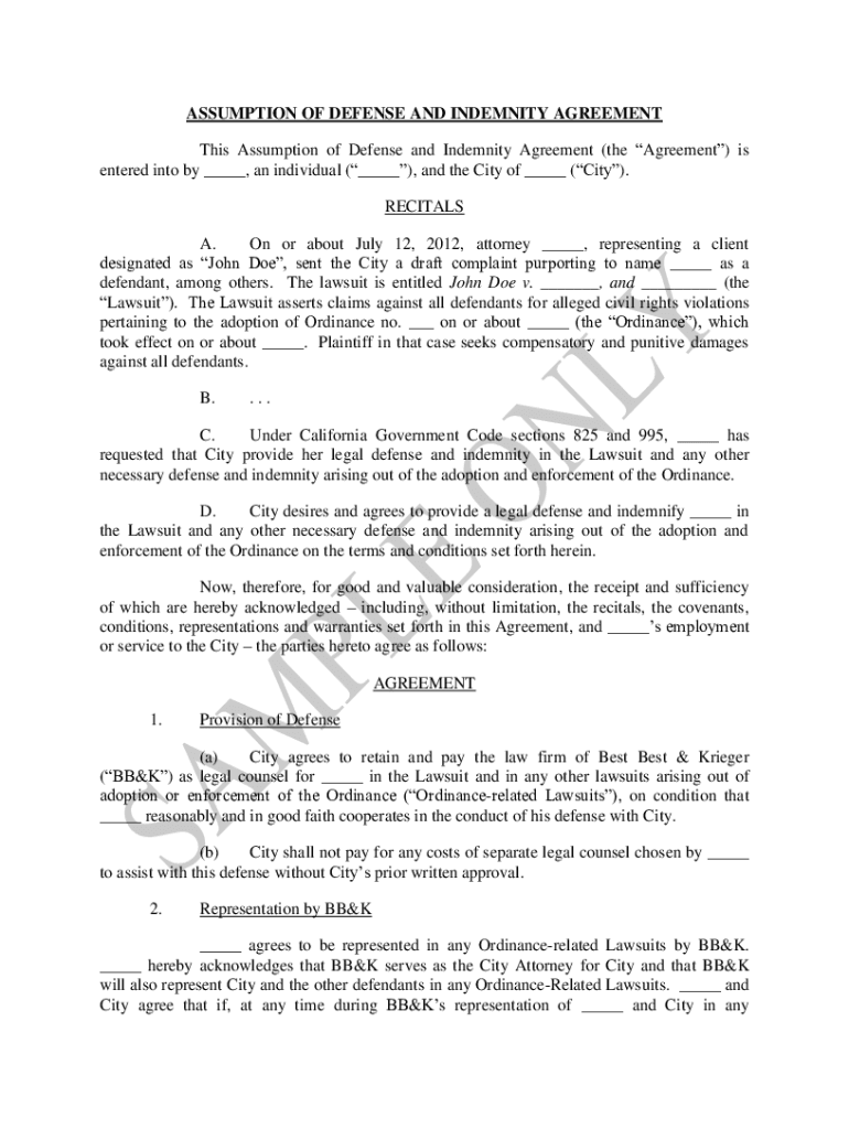 Fillable Online Defense and Indemnity Sample Clauses - Law Insider Fax ...