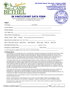 Fillable Online 5K PARTICIPANT DATA FORM Fax Email Print - pdfFiller
