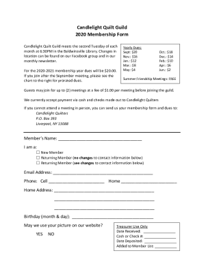 Fillable Online Candlelight Quilt Guild 2020 Membership Form Fax Email ...