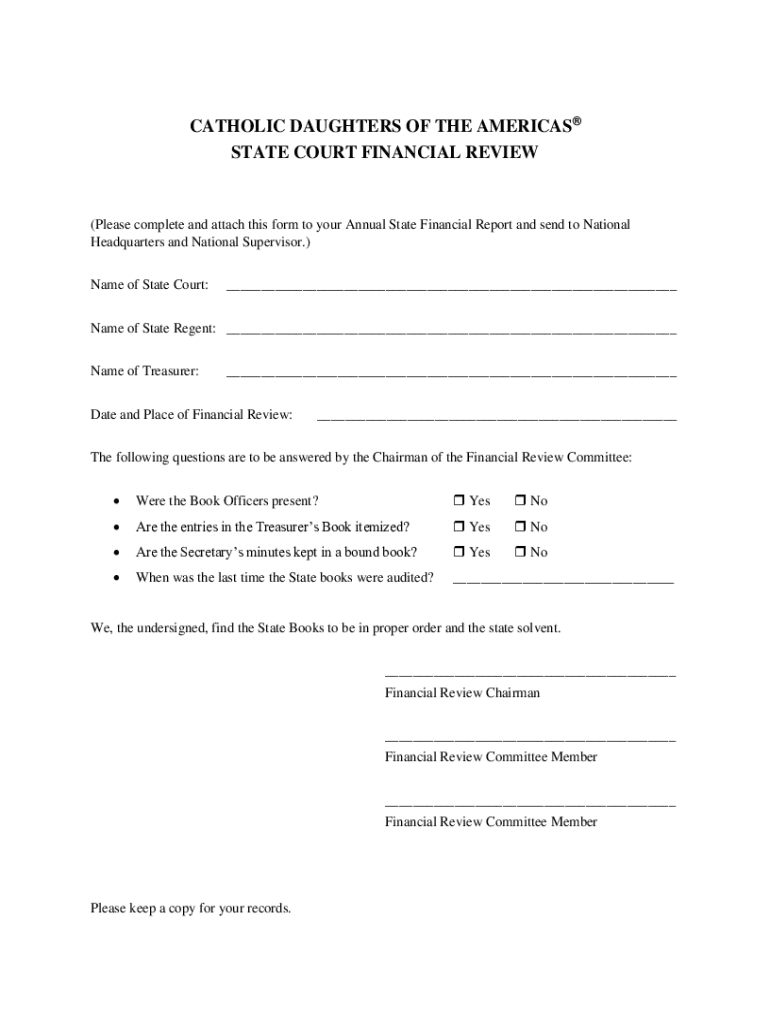 Fillable Online COLORADO STATE COURT CATHOLIC DAUGHTERS OF THE AMERICAS ...