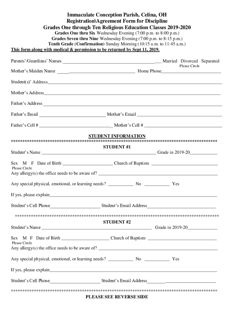 Fillable Online Agreement Form for Discipline Grades One through Ten ...