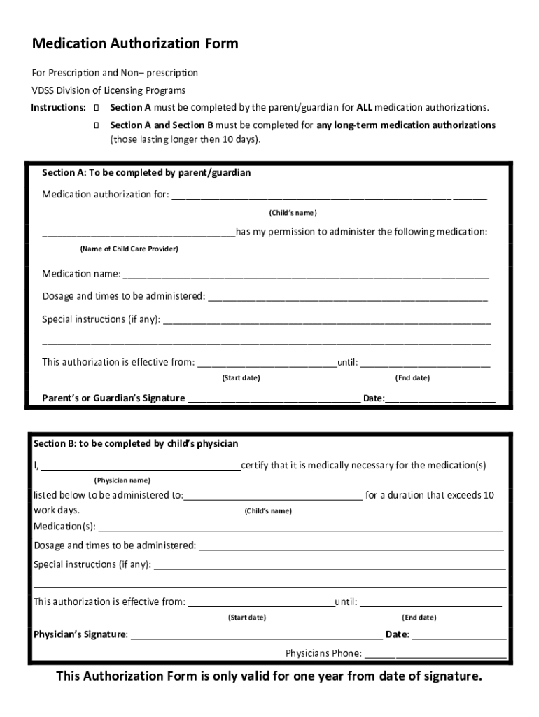Fillable Online Medication Authorization Form - Centerville Baptist Extended ... Fax Email Print ...