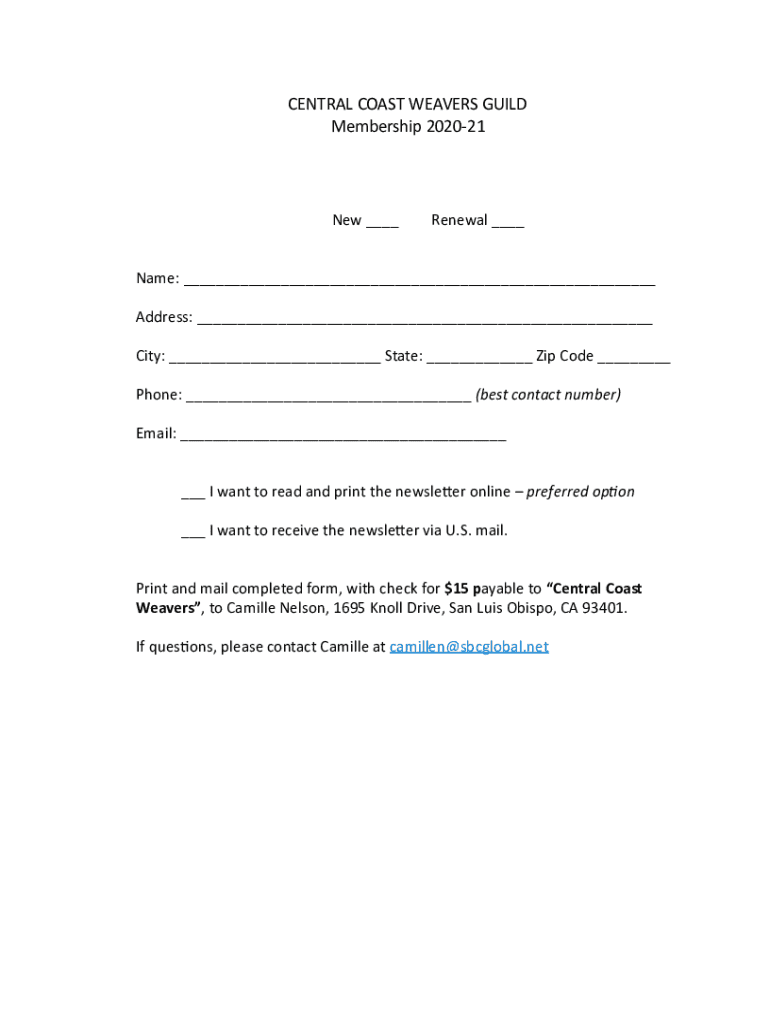 Fillable Online CCW Membership Form 2020-21 pdf Fax Email Print - pdfFiller