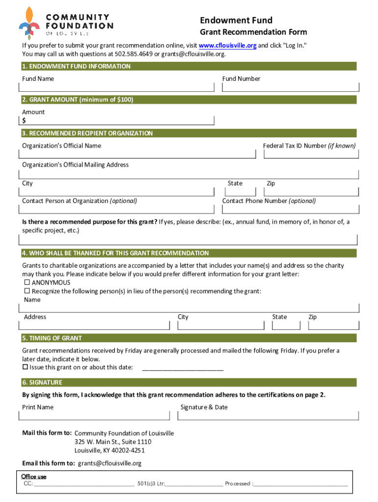 Fillable Online Grant Recommendation Form - American Endowment ...