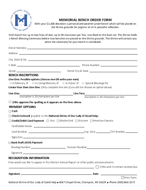 Fillable Online Memorial Bench Order FormHalfmoon NY Fax Email Print ...