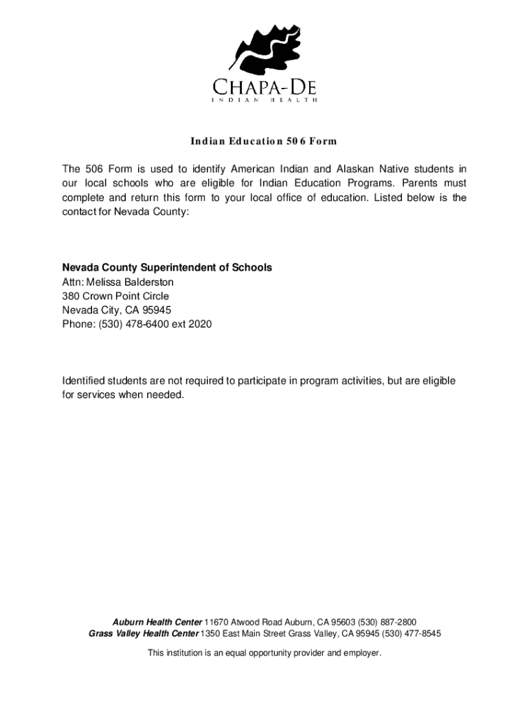 Fillable Online Indian Education 506 Form - Chapa De Fax Email Print ...