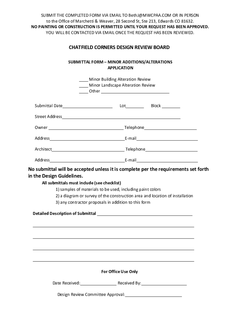 Fillable Online Chatfield Corners - DRB Minor Application Form.docx Fax ...
