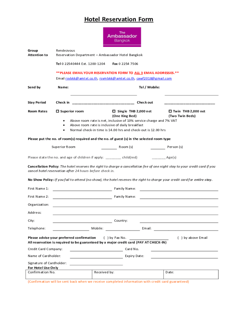 Fillable Online Hotel Reservation Forms for MS WordWord & Excel ...