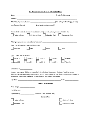 Fillable Online The Dickson Community Choir Information Sheet Fax Email ...