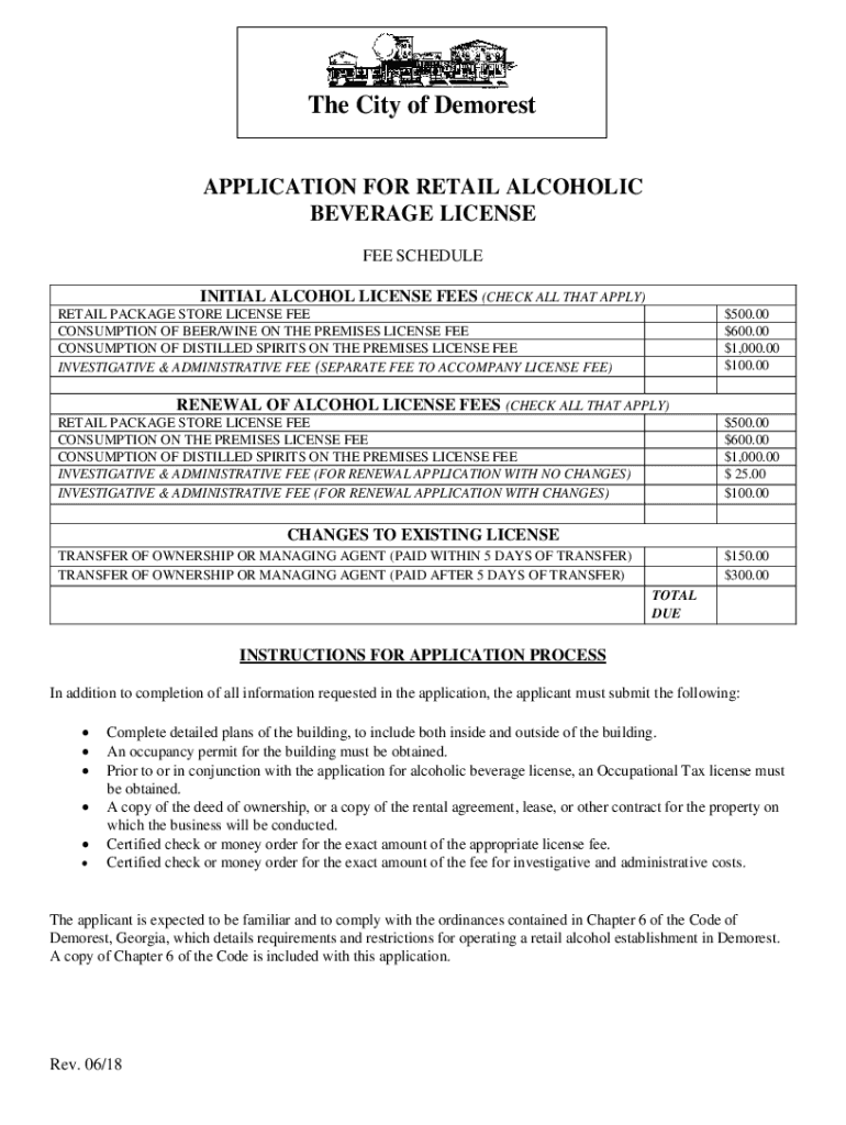 Fillable Online APPLICATION FOR RETAIL ALCOHOLIC BEVERAGE ...