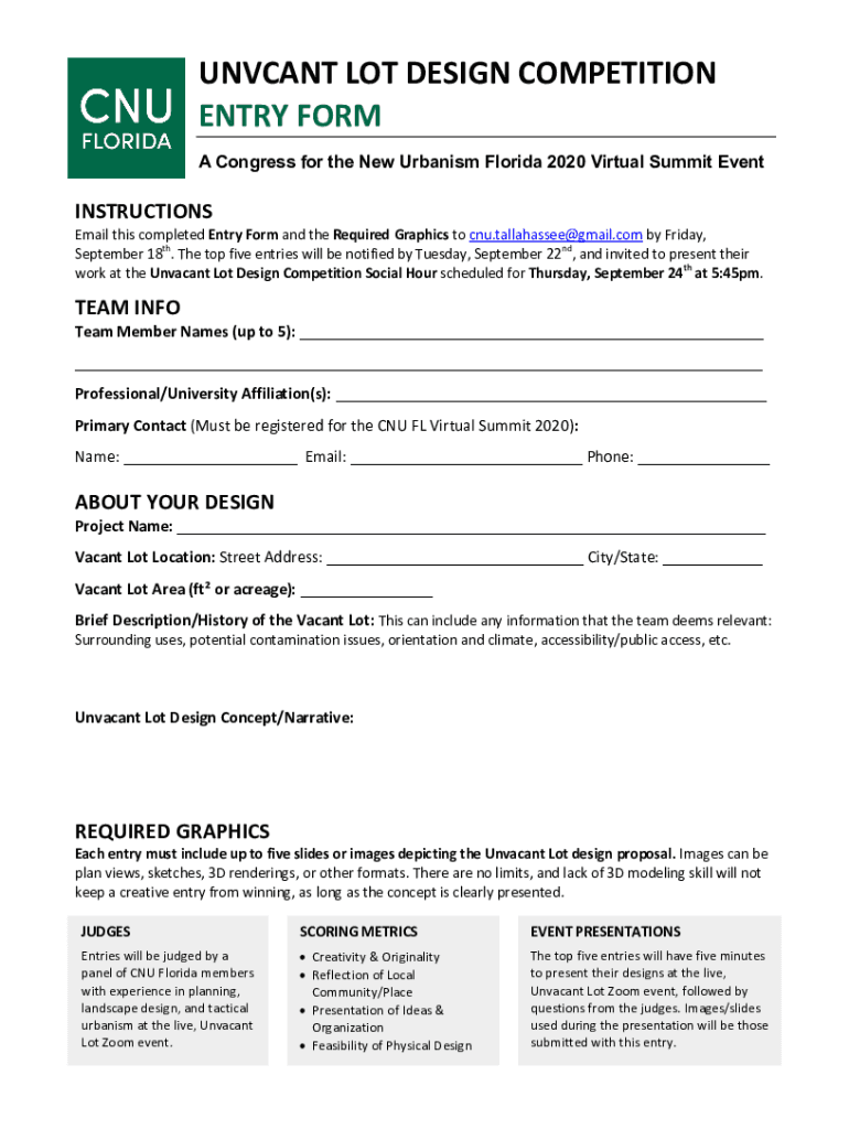 Fillable Online UNVCANT LOT DESIGN COMPETITION ENTRY FORM - CNU Florida ...
