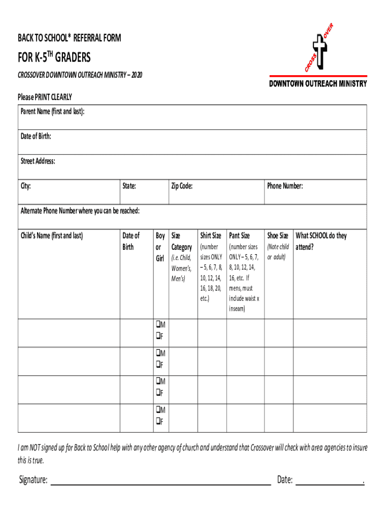 Fillable Online BACK TO SCHOOL* REFERRAL FORM FOR K-5TH GRADERS Fax ...