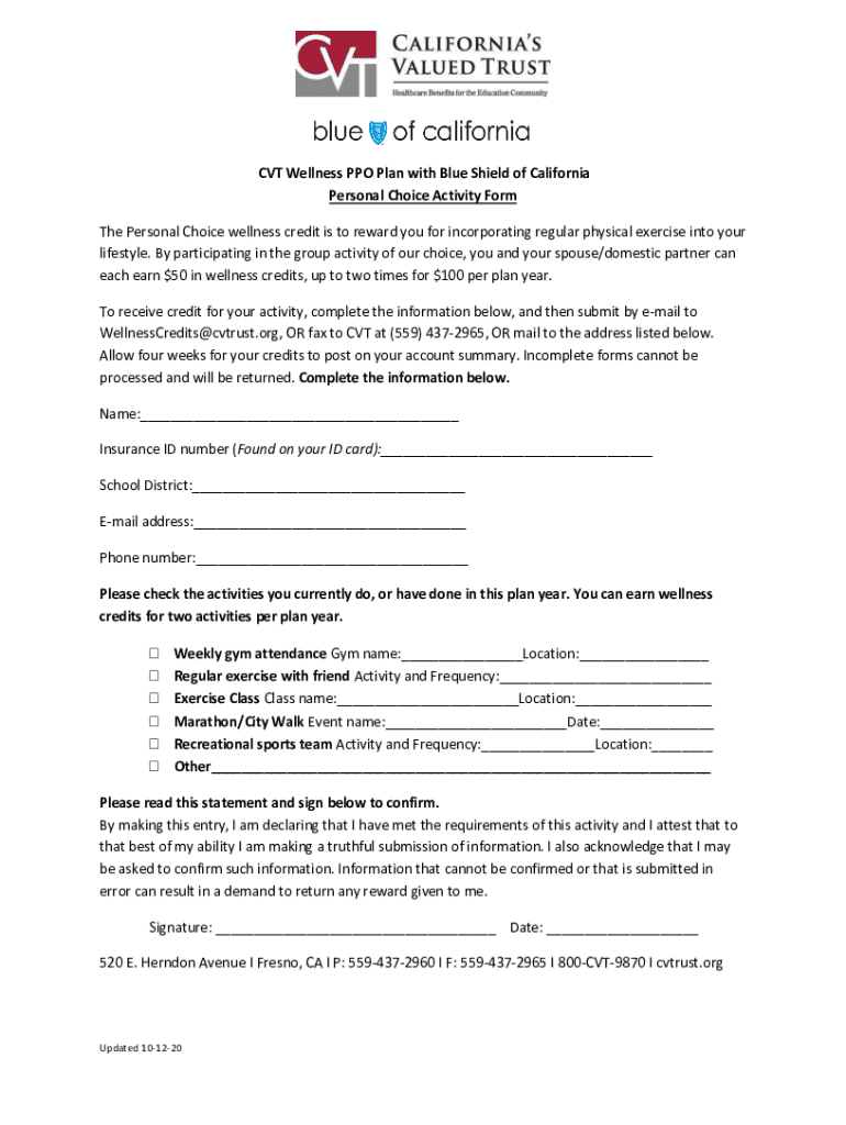 Fillable Online Useful CVT Forms for MembersCalifornia's Valued Trust ...