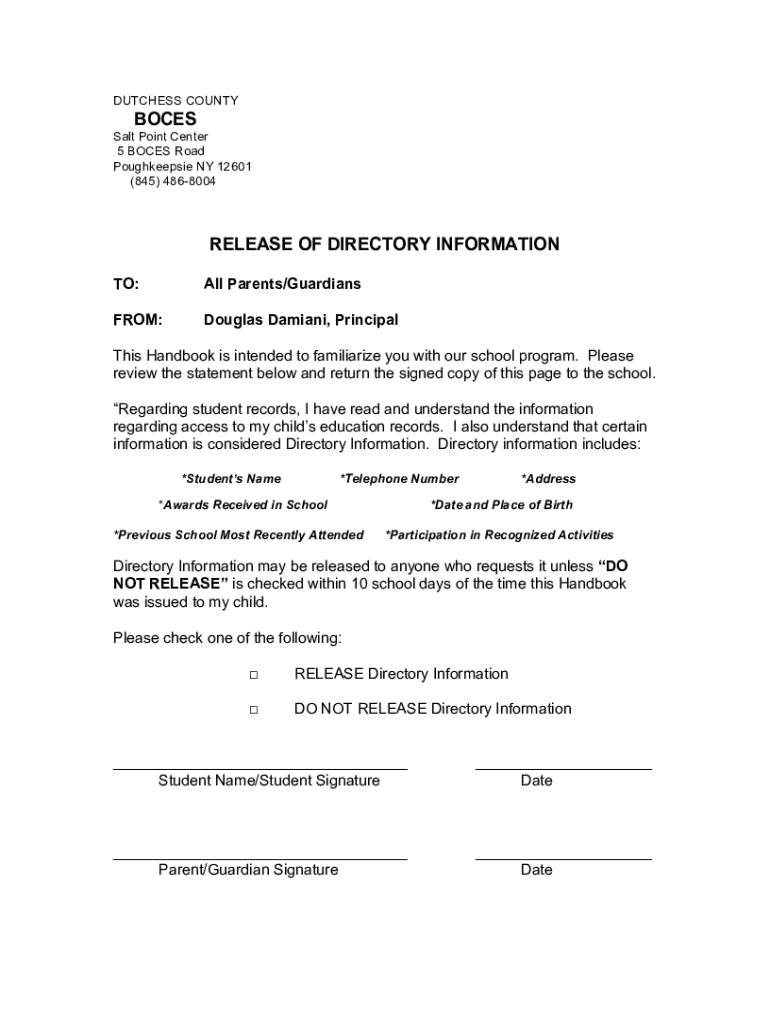 Fillable Online release of directory information form.doc Fax Email ...