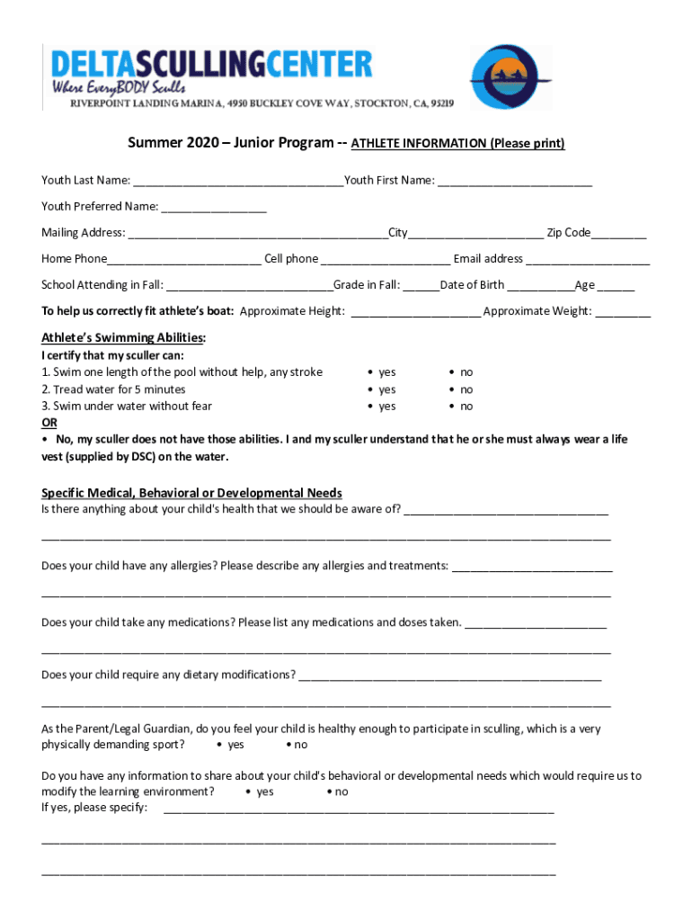 Fillable Online 2020 GRS Summer Program Registration Form.docx Fax ...