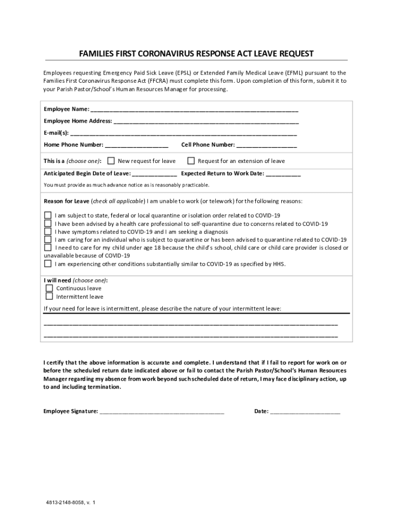 Fillable Online FFCRA Leave Request 4813-2148-8058 v.1 Fax Email Print ...