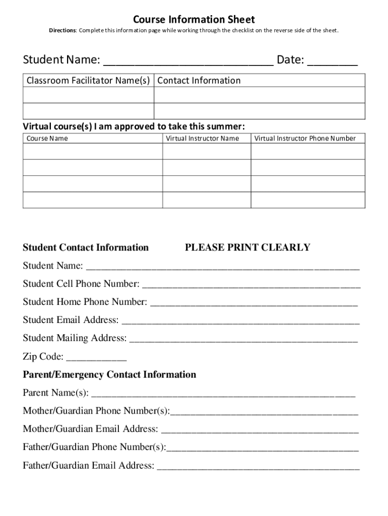 Fillable Online Directions: Complete this information page while ...