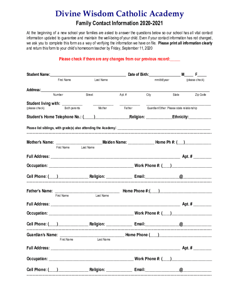 Fillable Online About Our Academy - Divine Wisdom Catholic Academy Fax ...