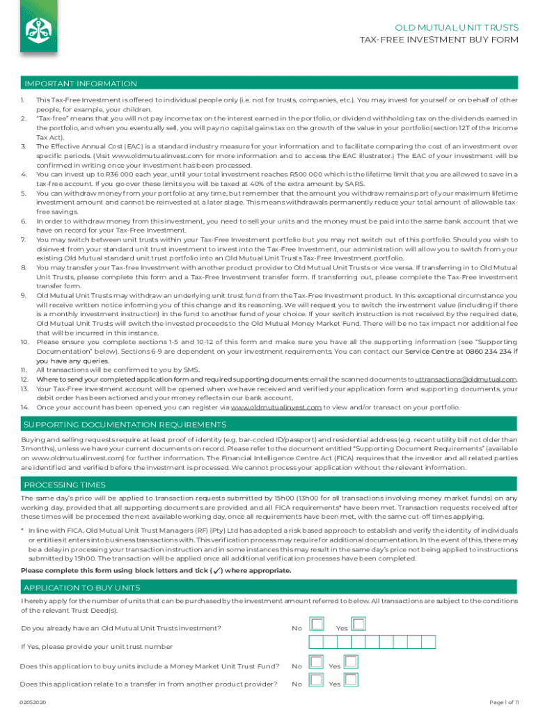 Fillable Online Old Mutual Unit Trusts Tax Free Investment Fax Email Print - pdfFiller