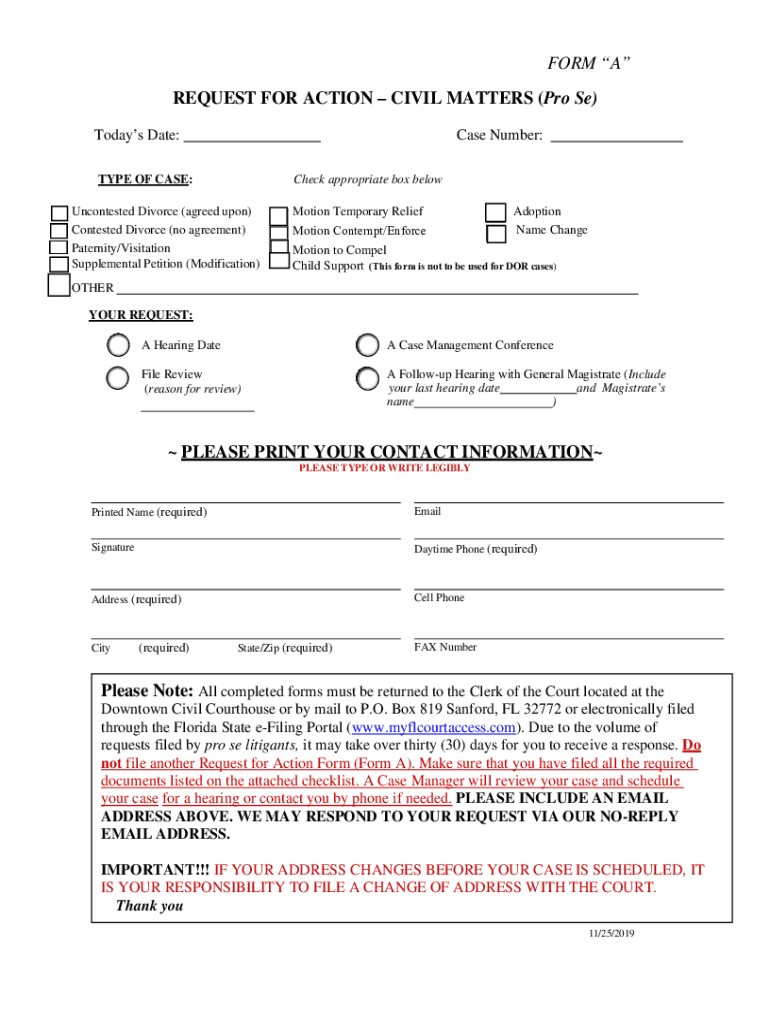 Fillable Online Pro Se Form A for General Use. Pro Se Form A for ...