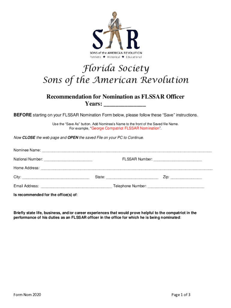 Fillable Online Recommendation for Nomination as FLSSAR Officer Fax ...
