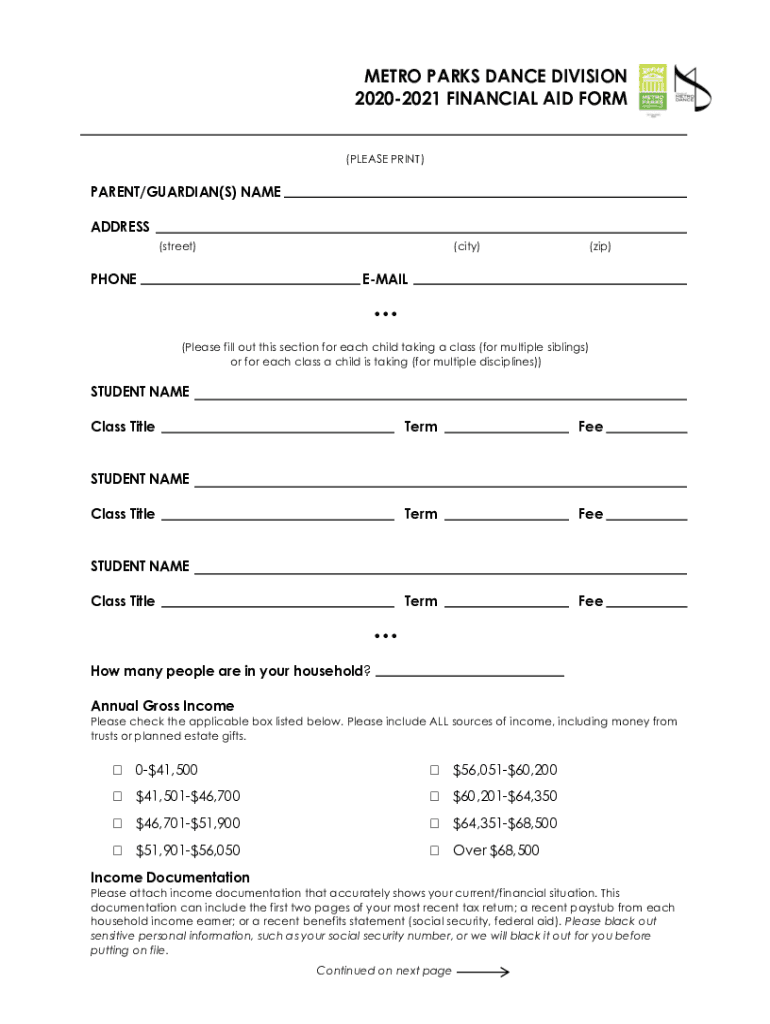 Fillable Online Financial Assistance Eligibility Request - Metro Parks Tacoma Fax Email Print ...