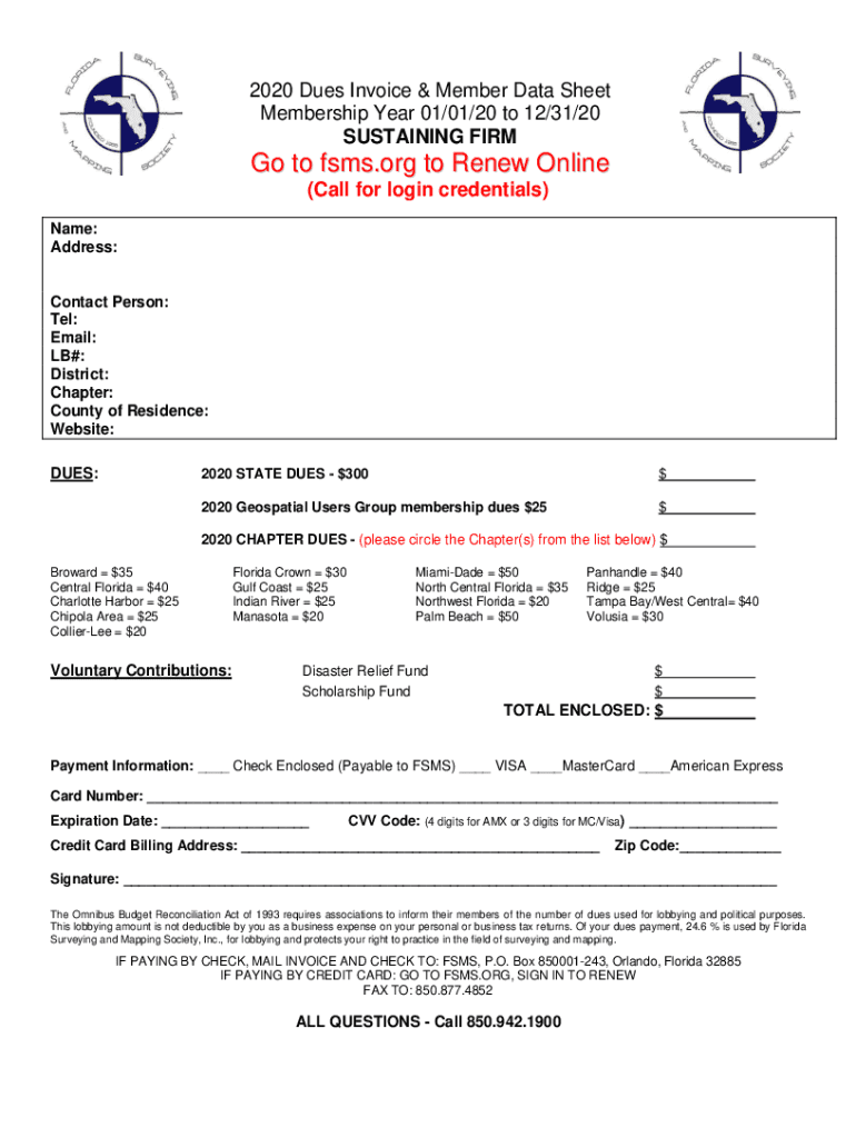 Fillable Online INVOICE 2020 MEMBERSHIP DUES NH Tax Collectors ...