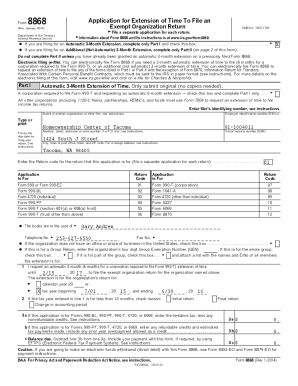 Fillable Online Form 8868 - Application for Extension of Time to File ...