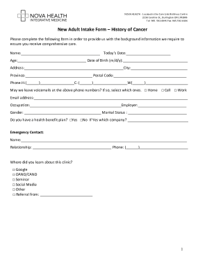 Fillable Online NOVA Cancer Intake Form June 2019 Fax Email Print ...