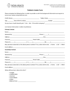 Fillable Online NOVA Pediatric Intake Form June 2019 Fax Email Print ...
