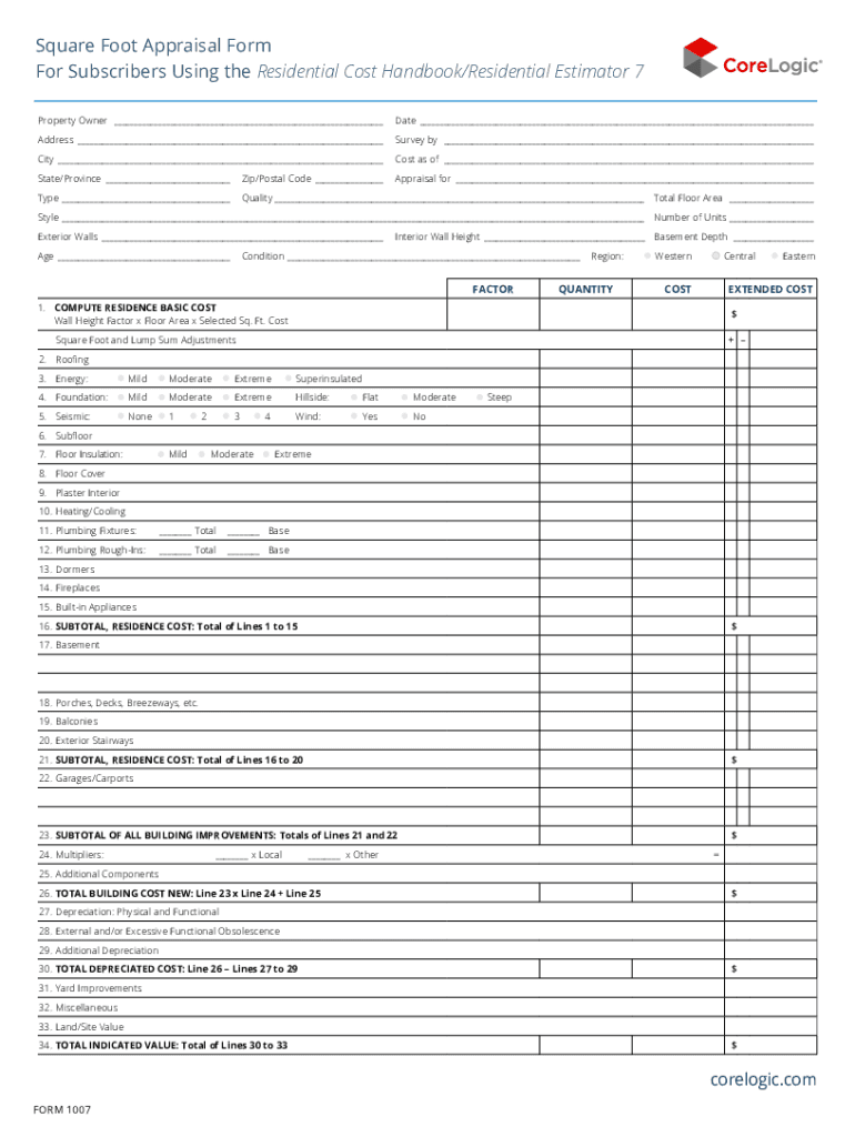 Fillable Online Square Foot Appraisal Form For Subscribers Using the ...