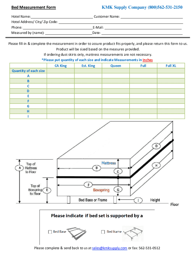 Fillable Online Bed Measurement Form Fax Email Print - pdfFiller