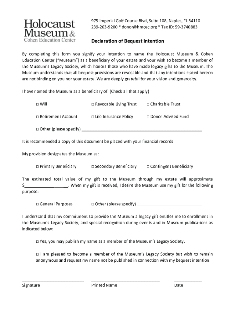 Fillable Online Declaration of Bequest Intention Fax Email Print ...