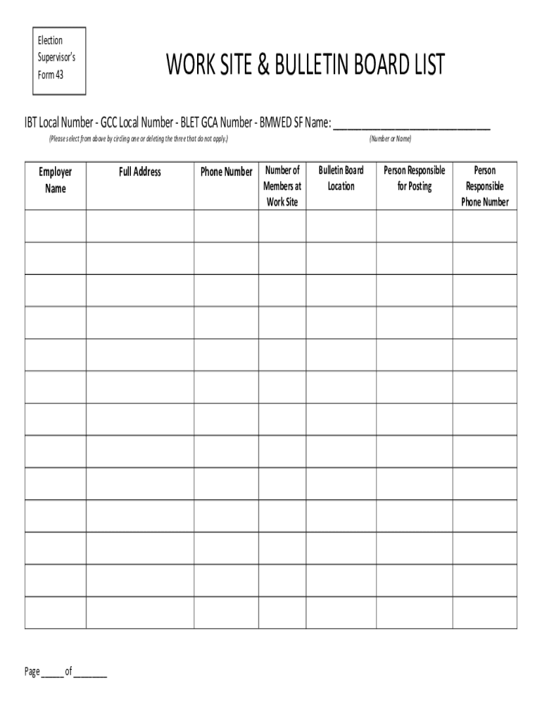 Fillable Online 43 - Work Site and Bulletin Board List 3.23.20 Fax ...