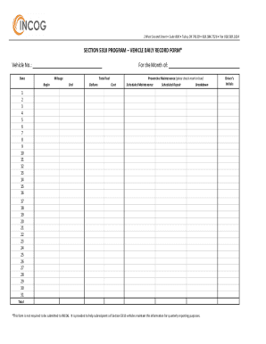 Fillable Online Monthly vehicle daily record form Fax Email Print ...