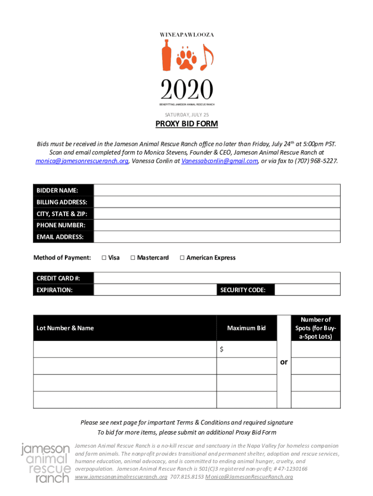 Fillable Online 2020 WINEAPALOOZA Proxy Bid Form.docx Fax Email Print ...
