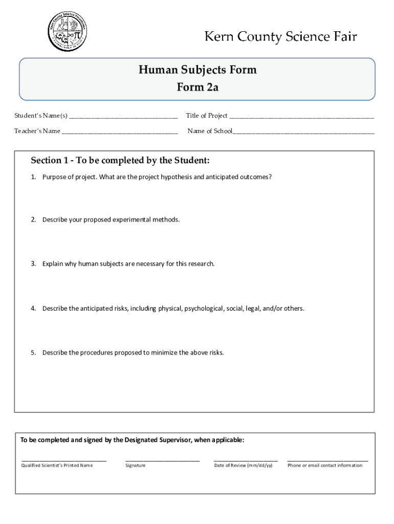 Fillable Online Human Subjects Form Form 2a - kern.org Fax Email Print ...
