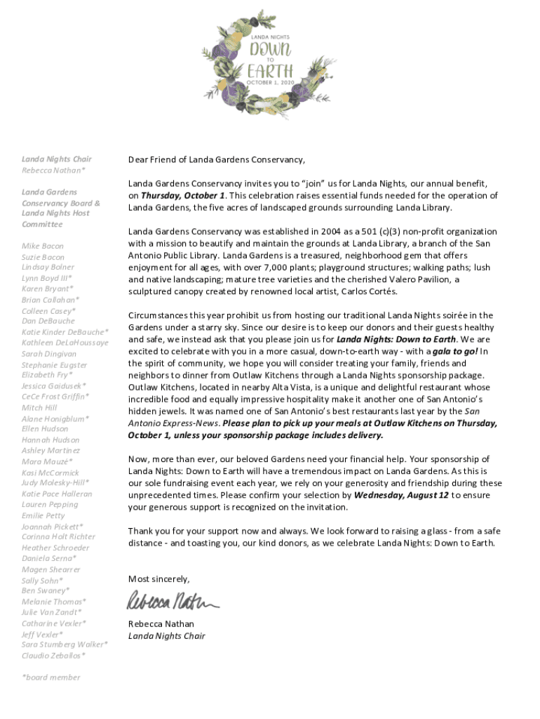 Fillable Online Landa Nights 2020 Sponsorship Letter and Form Fax Email ...