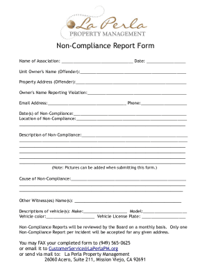 Fillable Online Non-Compliance Report Form - laperlapmlive.org Fax ...