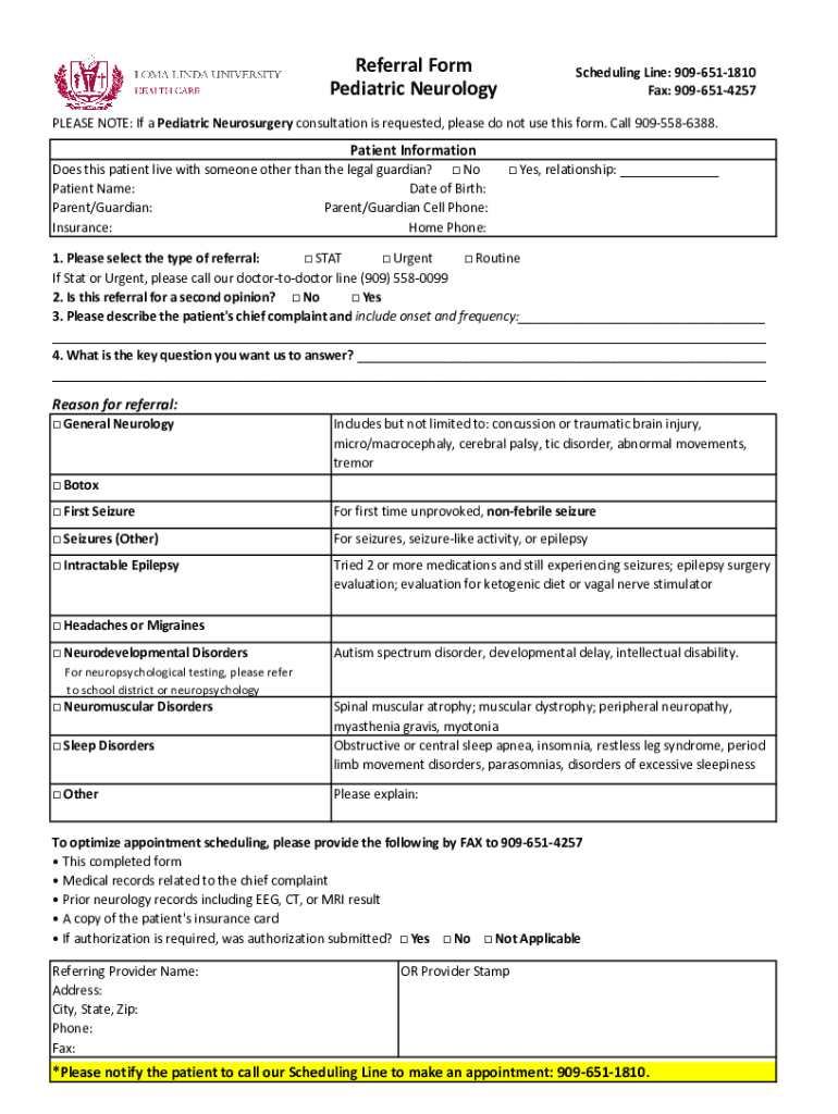 Fillable Online Referral Form Pediatric Endocrinology Fax: 909 -651 ...