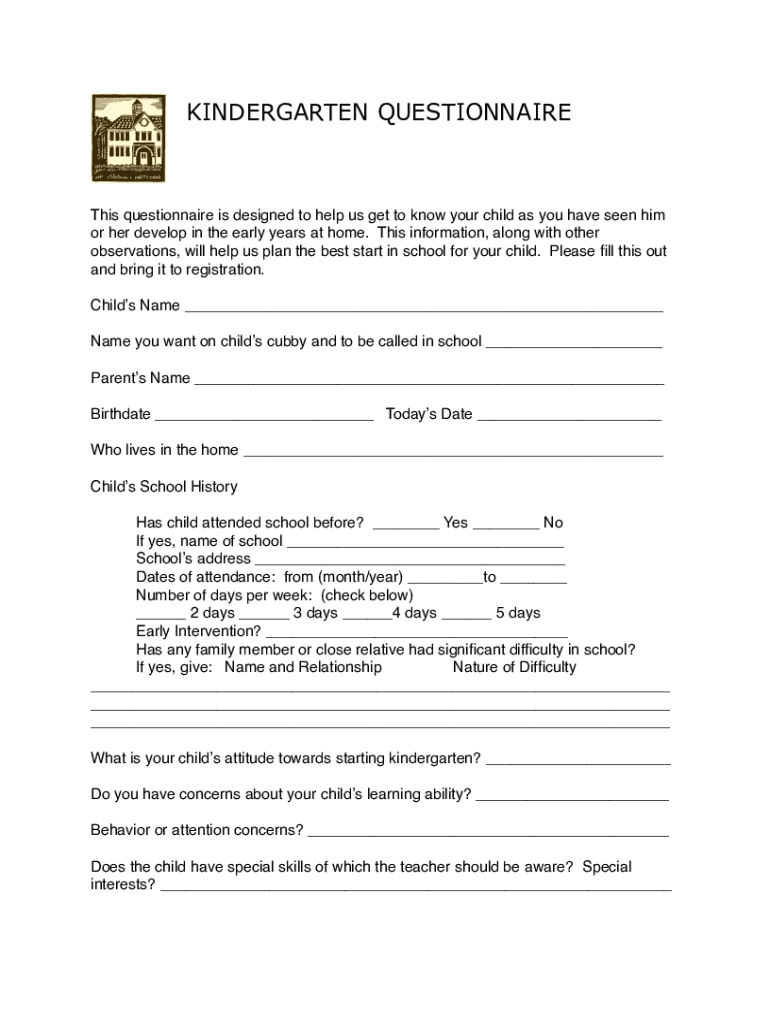 Fillable Online Getting To Know Your Child Parent Questionnaire ...